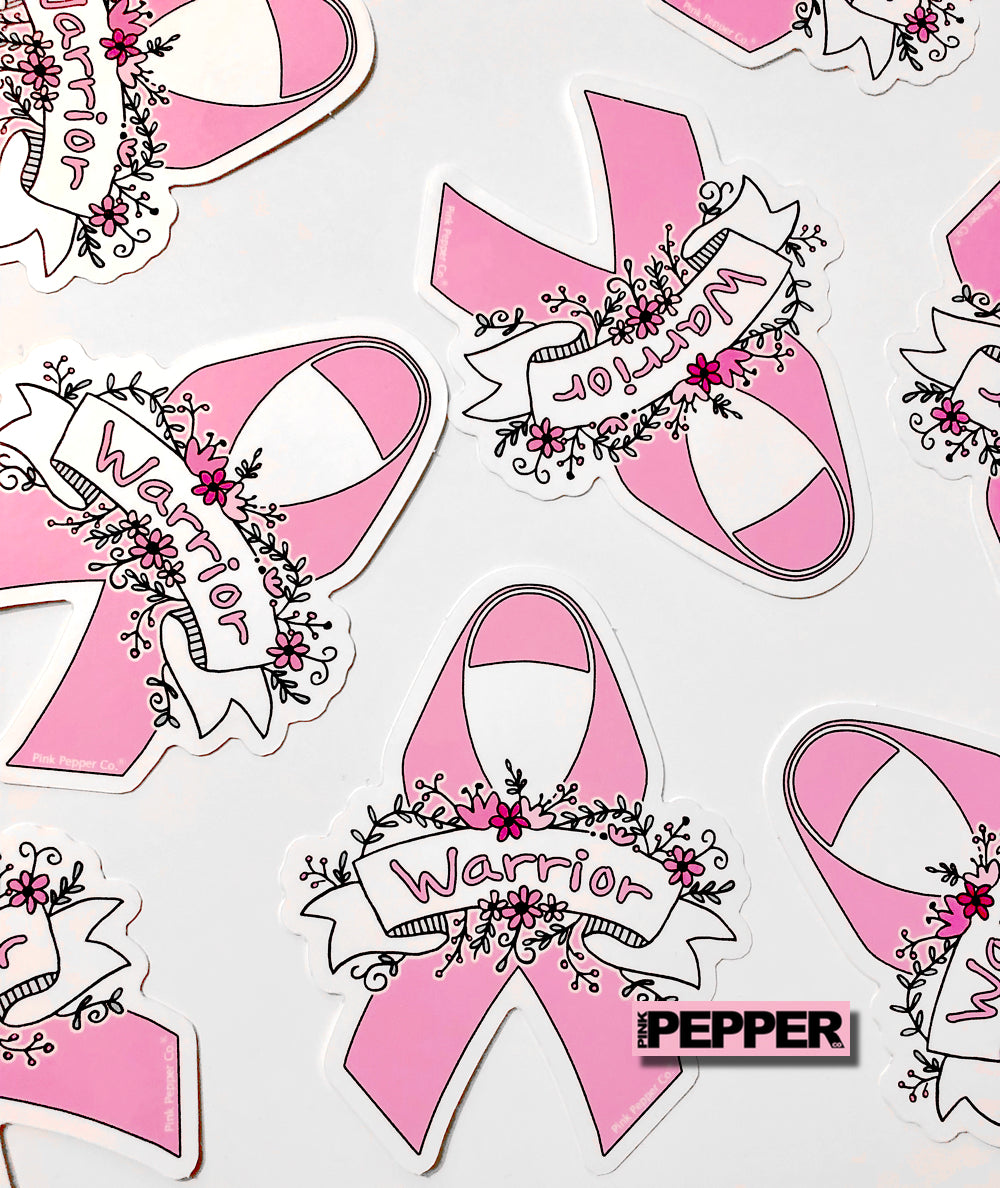 Pink Ribbon Stickers Warrior and Thriver – Pink Pepper Co
